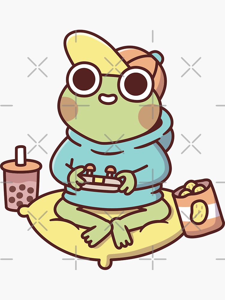 "Cute Frog In Hoodie Playing Video Games" Sticker for Sale by ...