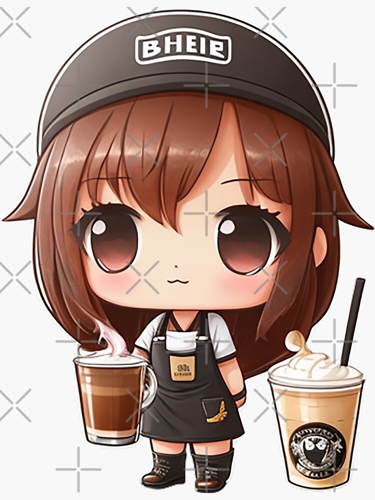 "Cute and Caffeinated Chibi Barista" Sticker for Sale by Permana96 ...