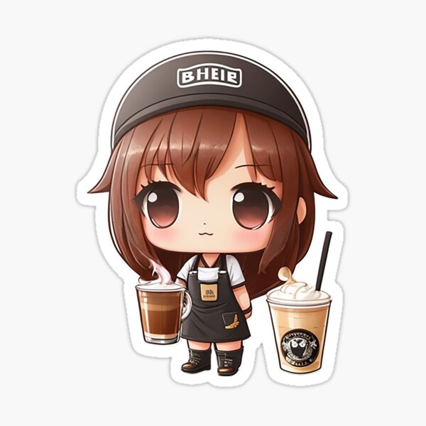 "Cute and Caffeinated Chibi Barista" Sticker for Sale by Permana96 ...
