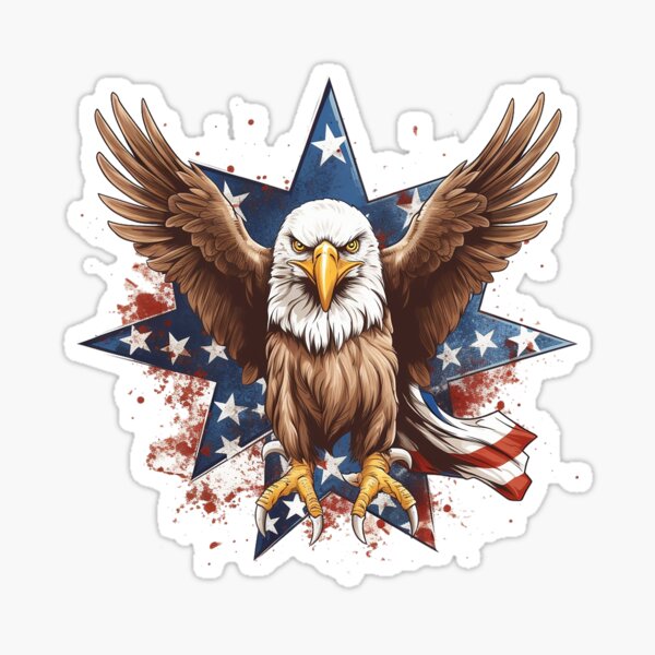 "Majestic American Bald Eagle with Flag Stars" Sticker for Sale by ...