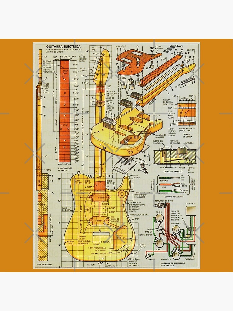 "Fender Telecaster classic vintage Electric Guitar plan art blueprint ...