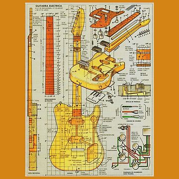 "Fender Telecaster classic vintage Electric Guitar plan art blueprint ...