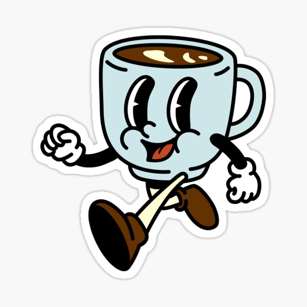 "Funny coffee character walking" Sticker for Sale by DesigningZoo ...