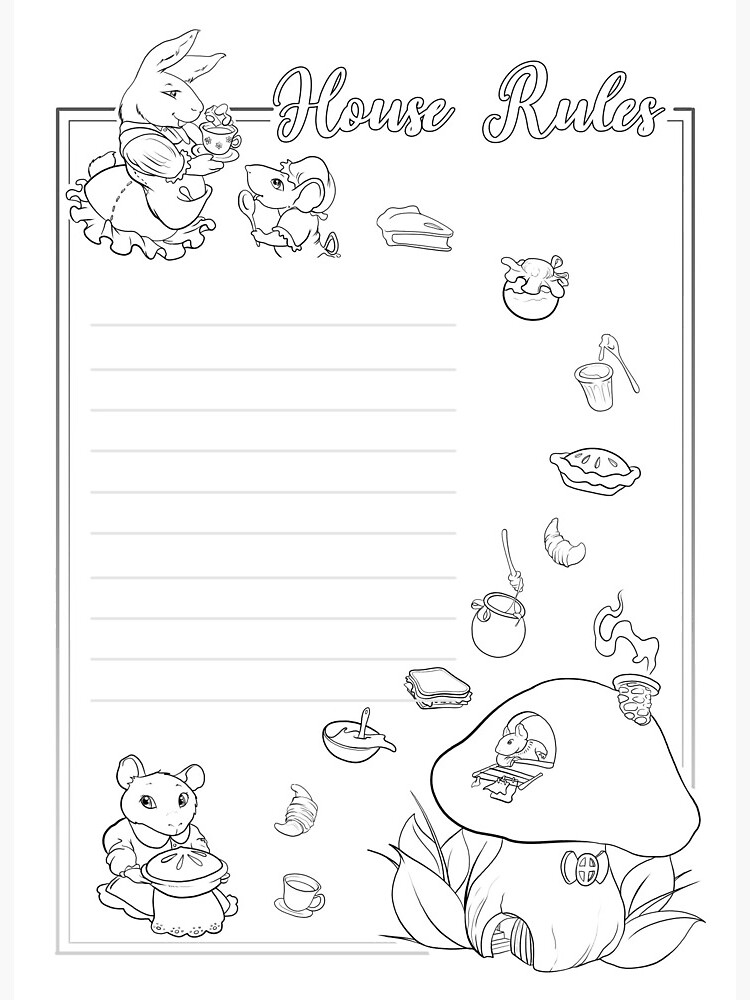 Lámina rígida con la obra «Dibujo para colorear reglas de la casa rural ...