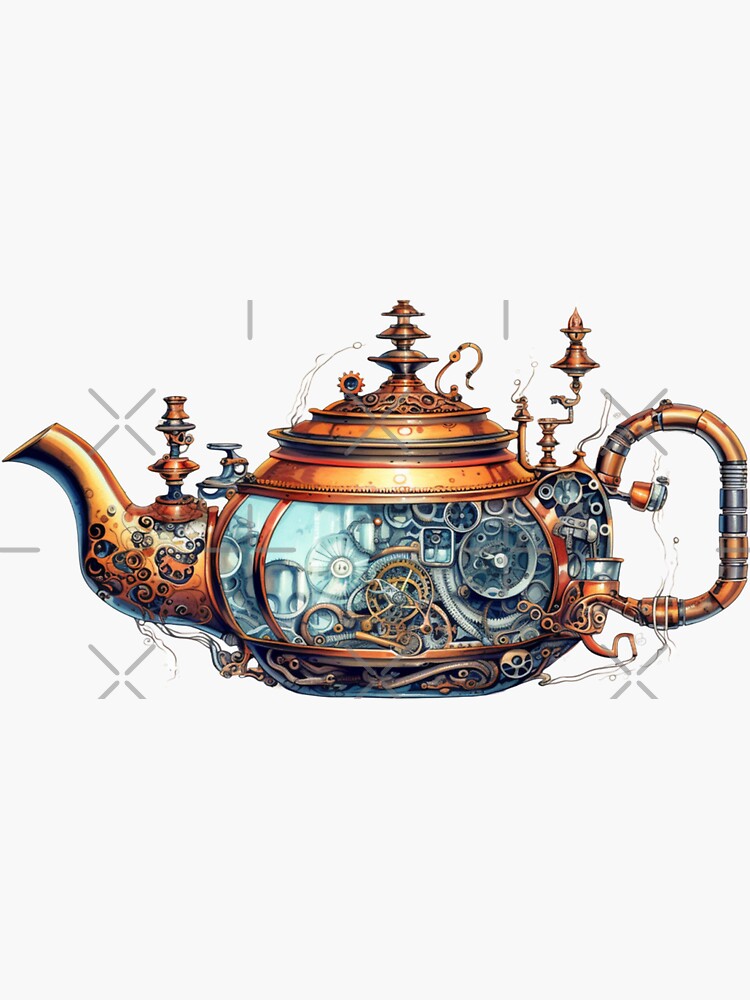 "Steampunk Tea Kettle /Pot" Sticker for Sale by tropicaltee | Redbubble