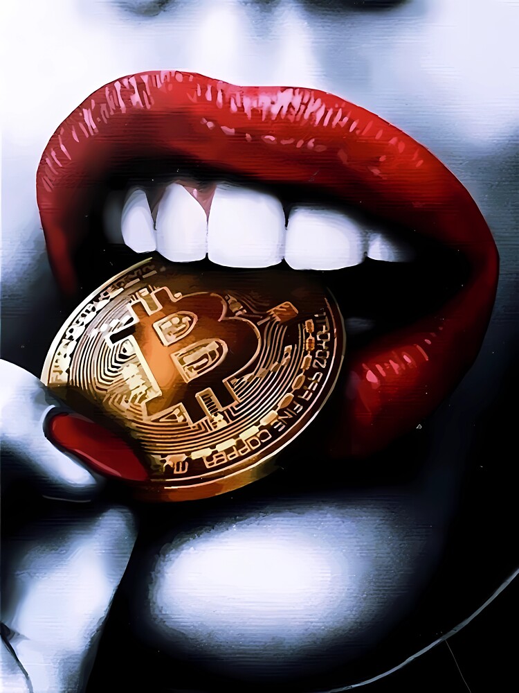 "Seductive Lips: Illustration of Bright Red Lips Biting into a Bitcoin Coin" Sticker by Jhuvel ...