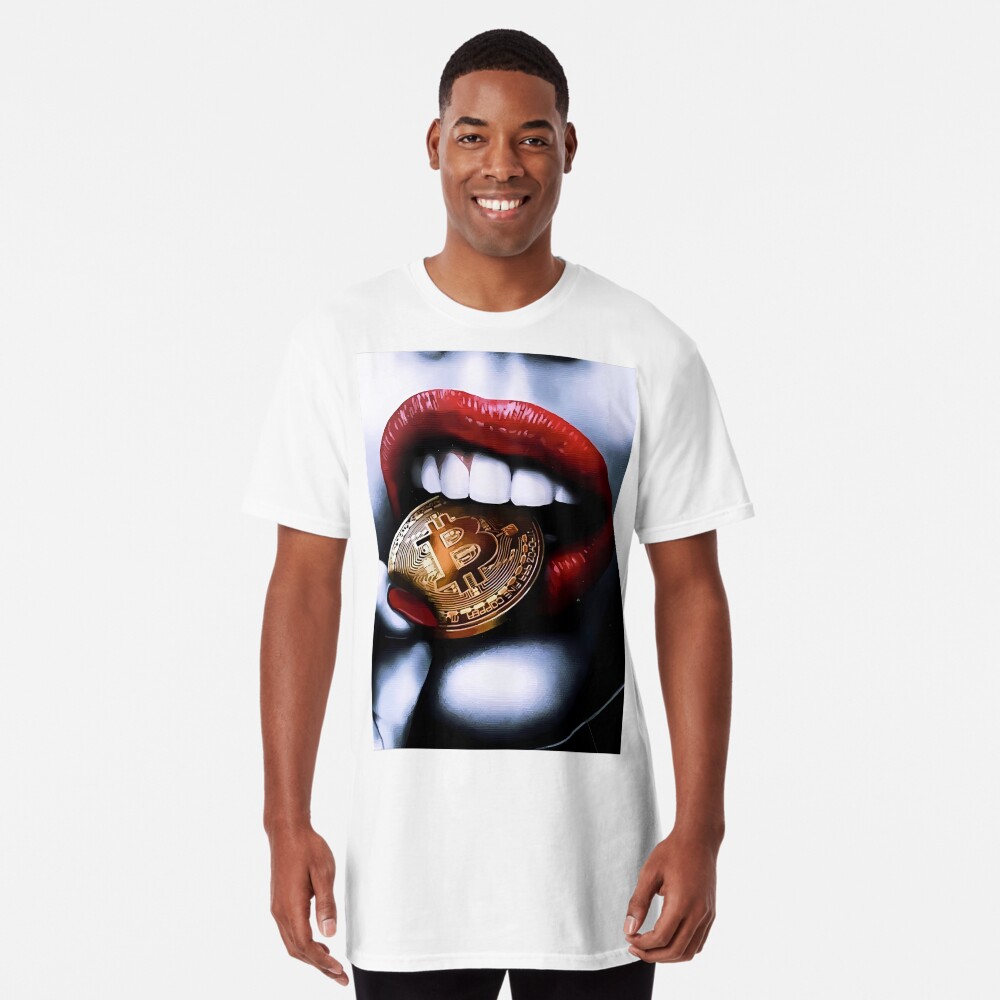 "Seductive Lips: Illustration of Bright Red Lips Biting into a Bitcoin Coin" Sticker by Jhuvel ...