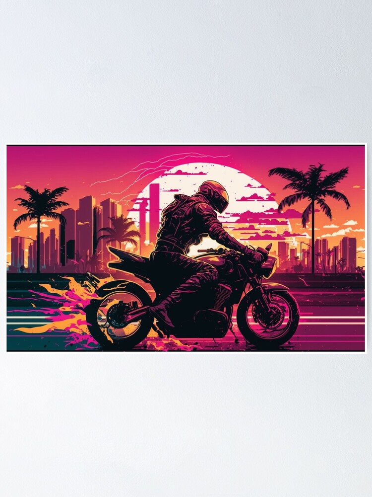 "Synthwave Retrowave Vaporwave Chillwave Outrun Biker" Poster for Sale ...