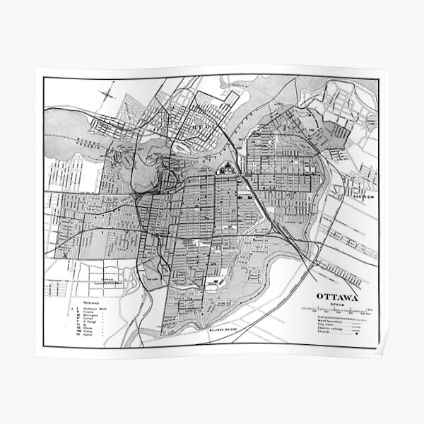 "Vintage Map of Ottawa Canada (1915) BW " Poster by BravuraMedia ...