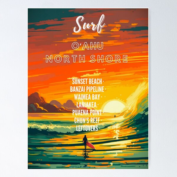 "Surf Oahu, Hawaii, North Shore vintage big wave surfing advertising ...