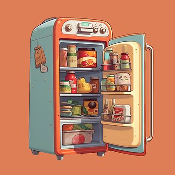 "Retro cartoon fridge with food" Sticker by Digital-Livvy | Redbubble