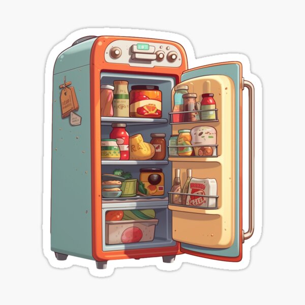 "Retro cartoon fridge with food" Sticker by Digital-Livvy | Redbubble