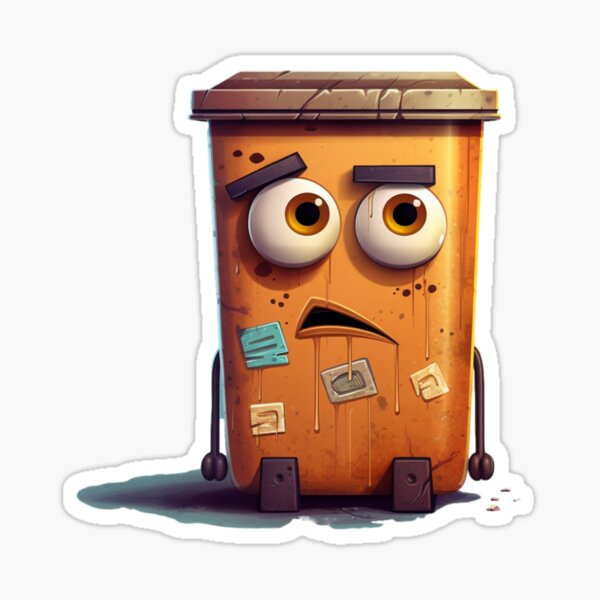 "Sad Cartoon Trash Bin" Sticker by Digital-Livvy | Redbubble
