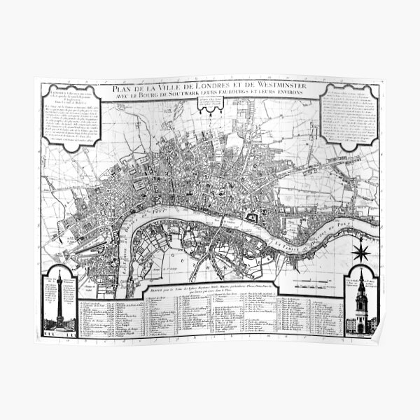 "Vintage Map of London England (1727) BW " Poster by BravuraMedia ...