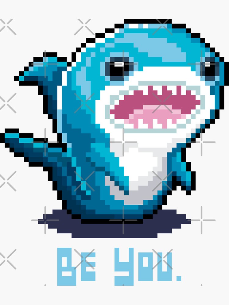 "Blahaj Says Be You (Blue Text) Pixel Art" Sticker for Sale by XE3EP ...