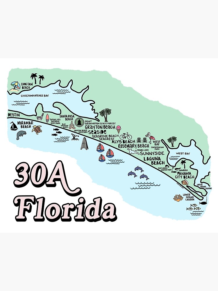 "30A Florida Map Art" Poster for Sale by fiberandgloss | Redbubble