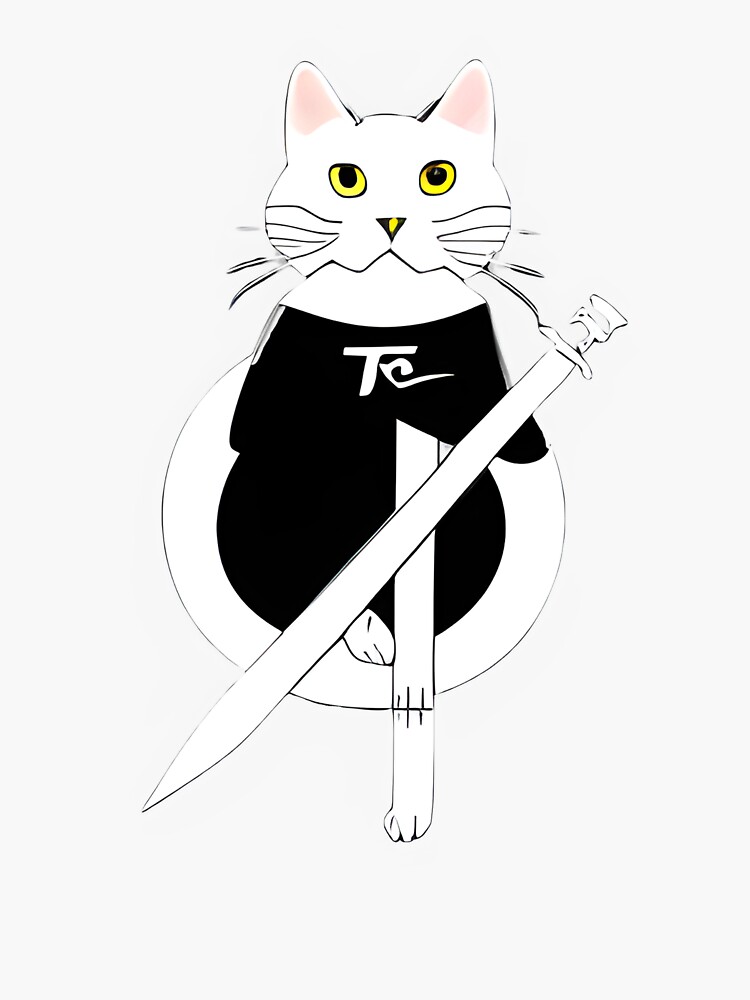 "Feline Blade Master: Cat with Sword T-Shirt" Sticker for Sale by ...