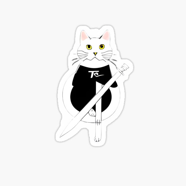 "Feline Blade Master: Cat with Sword T-Shirt" Sticker for Sale by ...