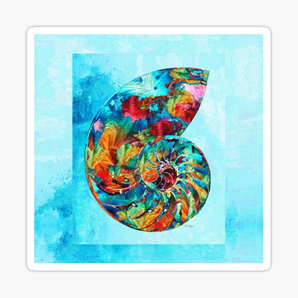 "Whimsical Colorful Nautilus Shell Seashell Beach Art" Sticker for Sale ...