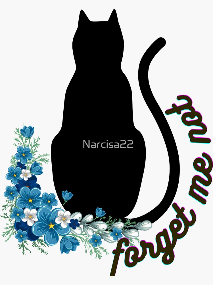 "Black cat with forget me not flowers " Sticker for Sale by Narcisa22 ...
