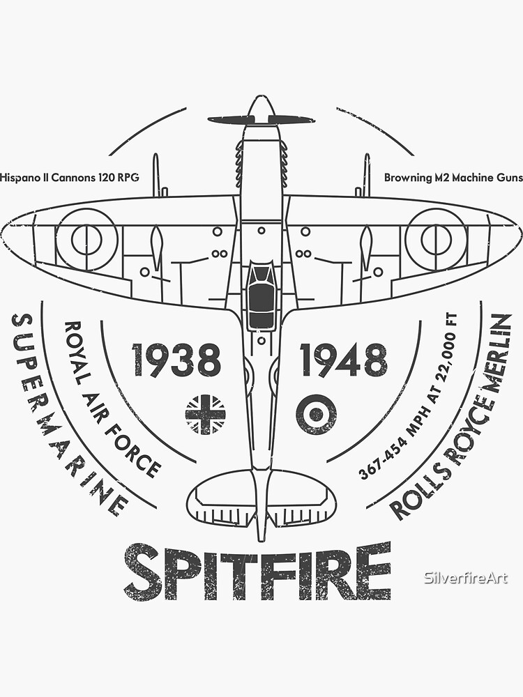 "Vintage RAF Spitfire WW2 Fighter Plane (light)" Sticker for Sale by ...