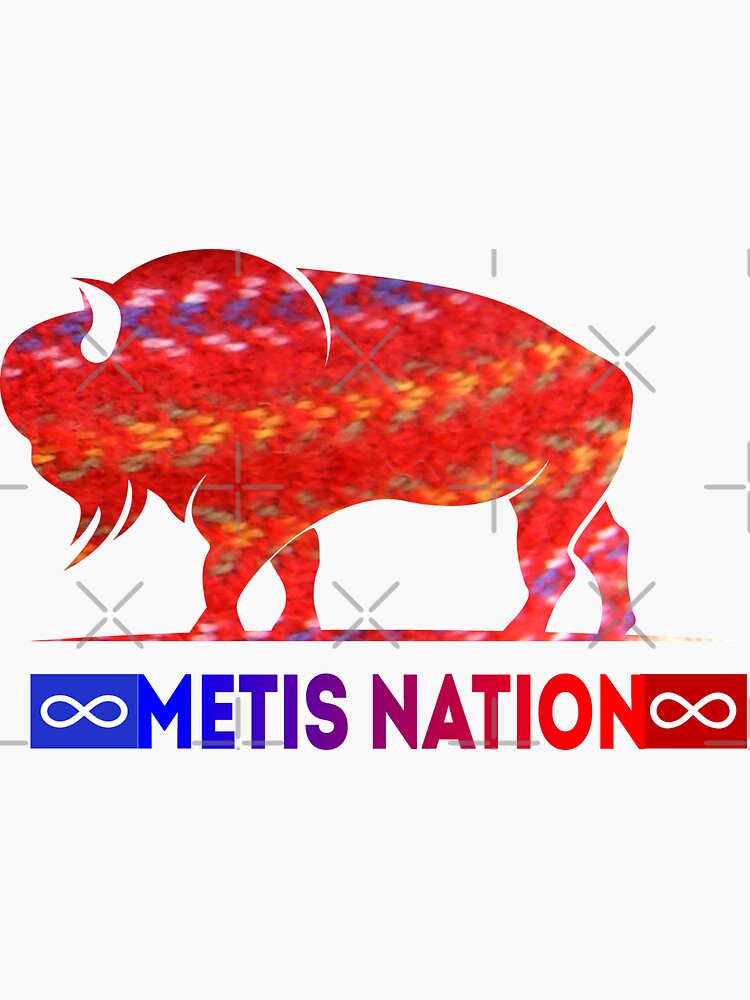 "Metis nation flags, with Métis buffalo, and métis sash colors" Sticker ...