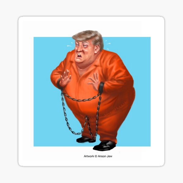 "Trump in Chains and Orange Prison Jumpsuit Funny Design" Sticker for ...