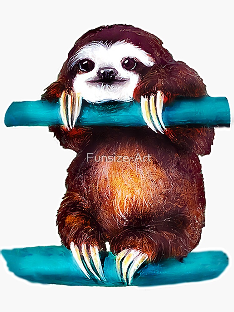 "Sloth hanging out on a railing" Sticker for Sale by Funsize-Art ...