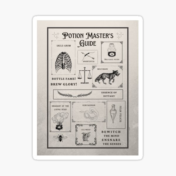 "Potion Master's Guide Poster " Sticker for Sale by lncarr17 | Redbubble