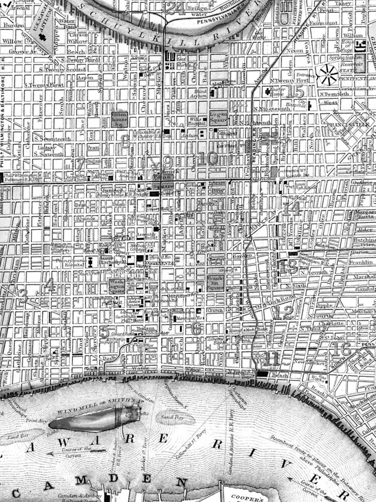 "Vintage Map of Philadelphia Pennsylvania (1860) BW " iPhone Case for ...