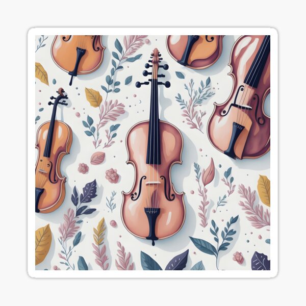 "Melodies of Nature: Violins Amidst Pink Leaves Serenade" Sticker for ...