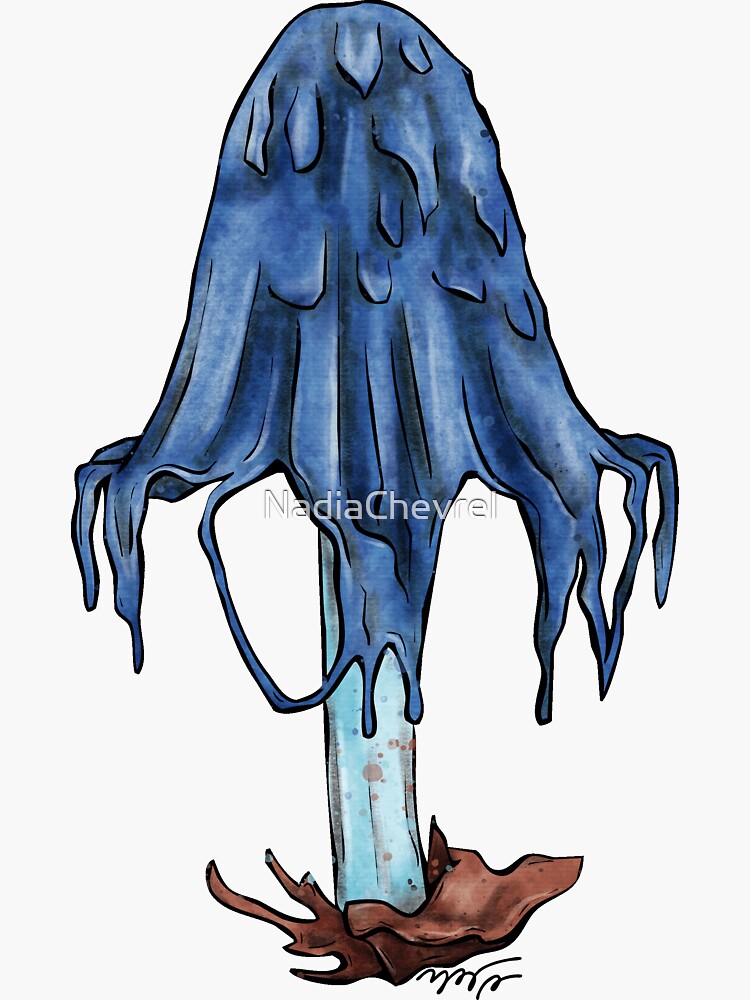 "Blue inky cap mushroom watercolor, goth fungi" Sticker for Sale by ...