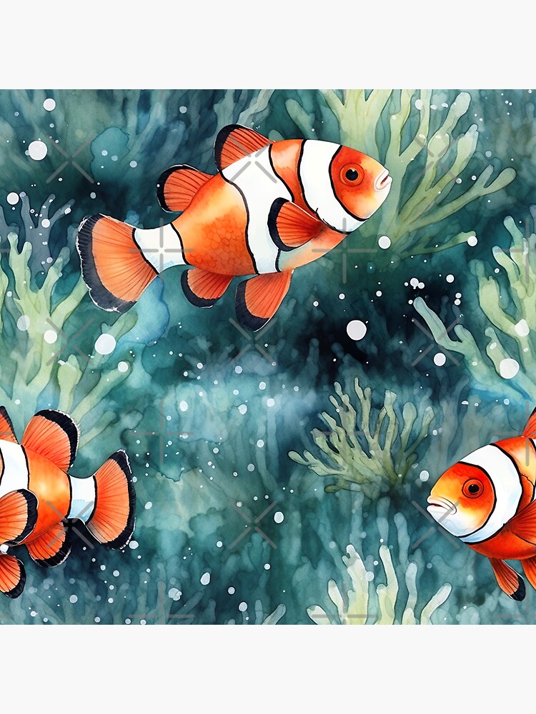 "Watercolour Clownfish Seamless Pattern" Sticker for Sale by ...