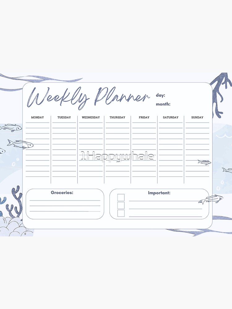 "Ocean Themed Weekly Planner" Sticker for Sale by 1Happywhale | Redbubble