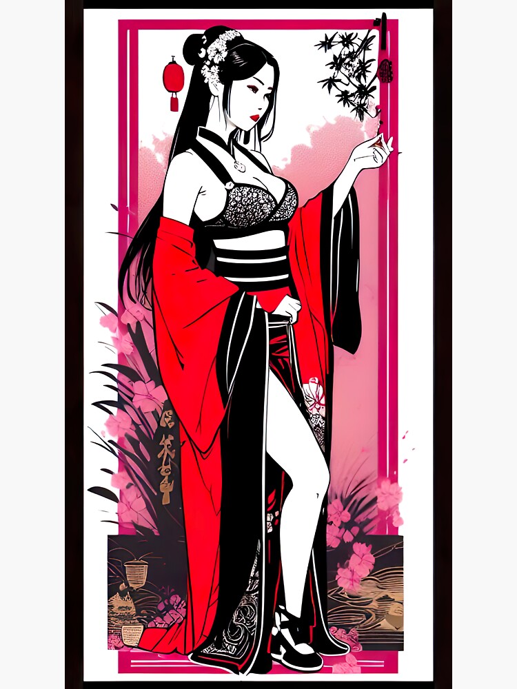 "Geisha Glamour: Vintage Vixen Pinup Retro Japanese Poster" Sticker for ...