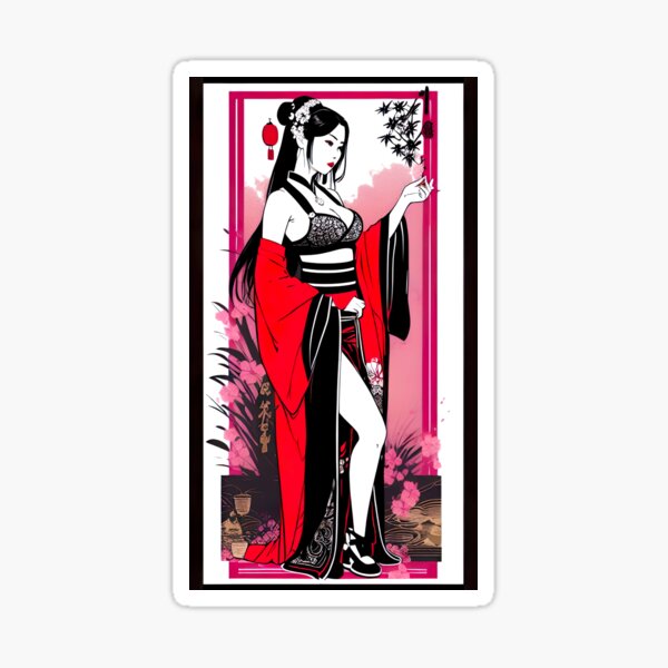 "Geisha Glamour: Vintage Vixen Pinup Retro Japanese Poster" Sticker for ...