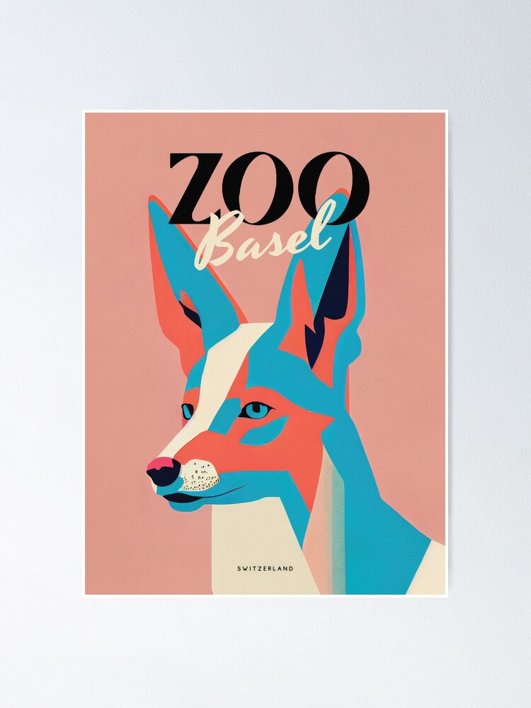 "Basel Zoo Retro Poster Coyote Bold Pink & Blue" Poster for Sale by ...
