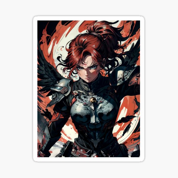 "Winged Anime Warrior Girl with Fiery Red Hair" Sticker for Sale by ...
