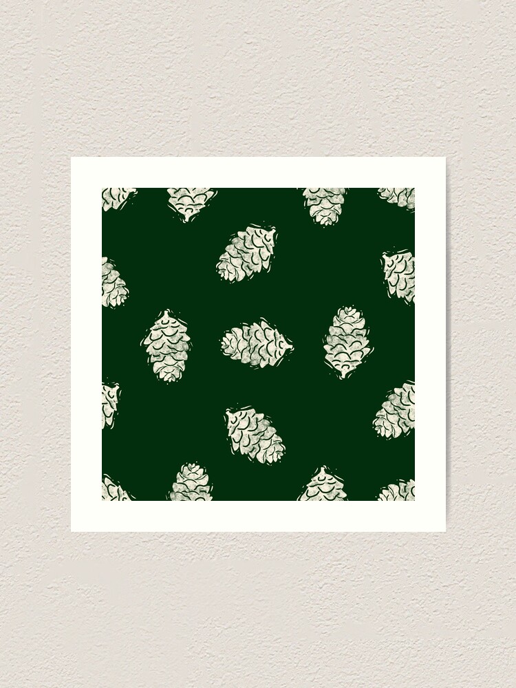 "Pinecone woodblock print repeating pattern - Green" Art Print for Sale ...