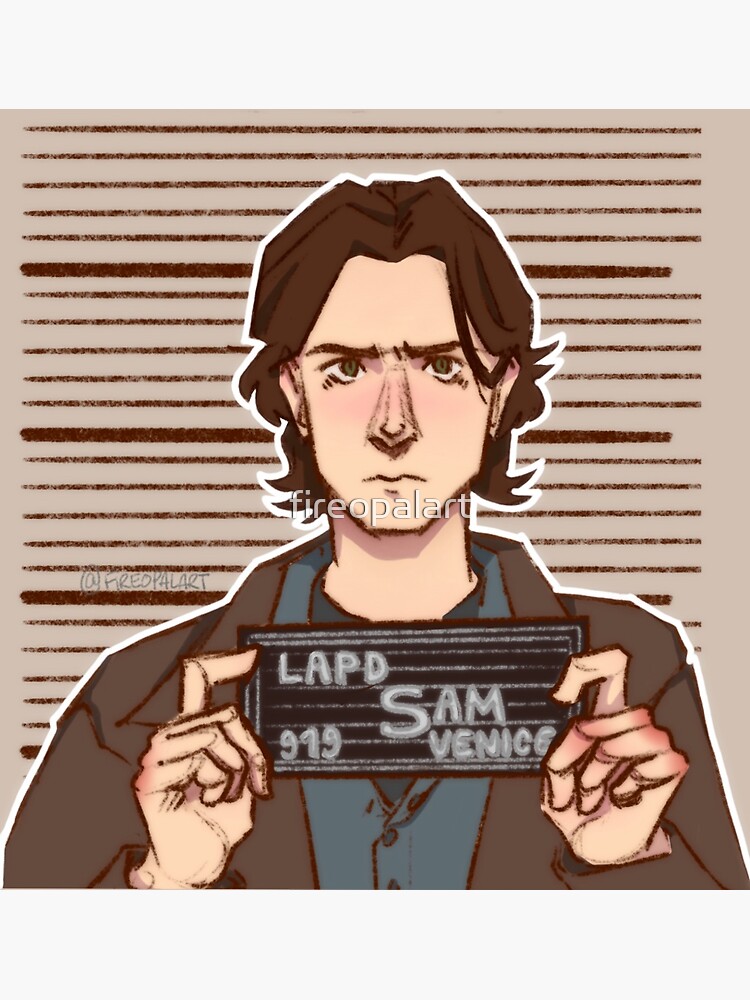 "Sam Mugshot" Sticker for Sale by fireopalart | Redbubble