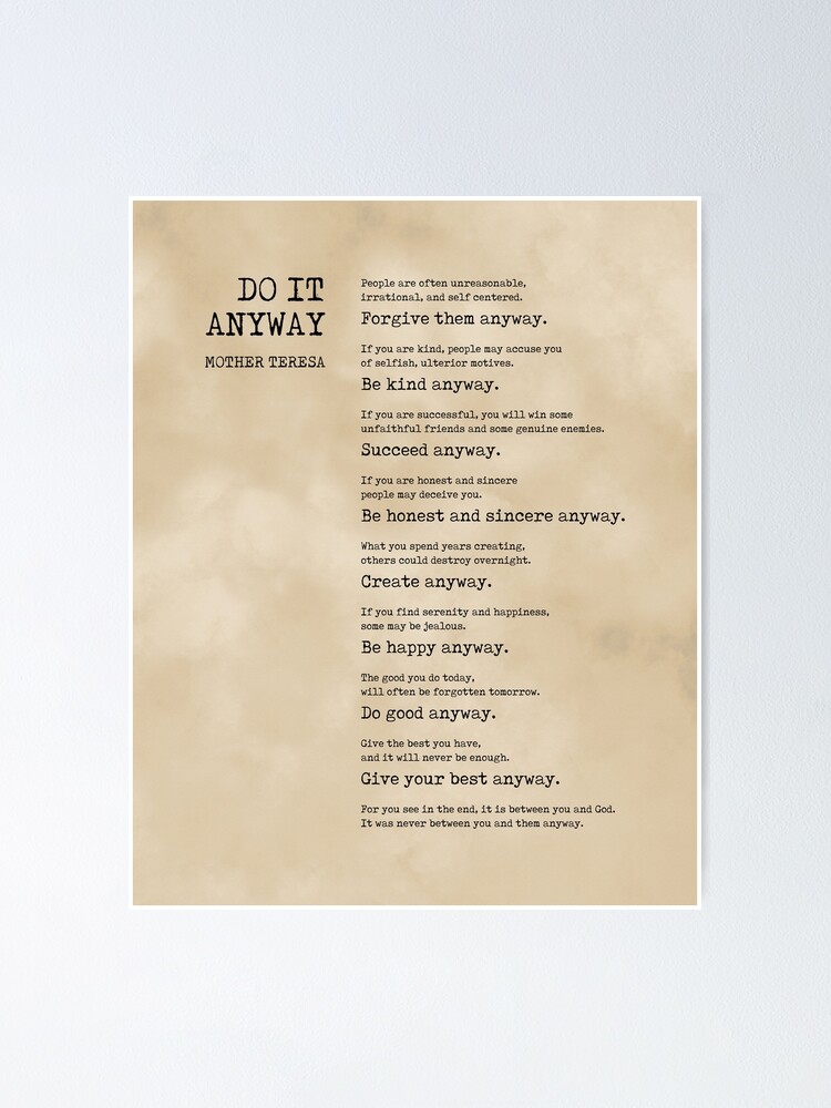 "Do It Anyway - Mother Teresa Poem - Literature - Typewriter Print 1 ...