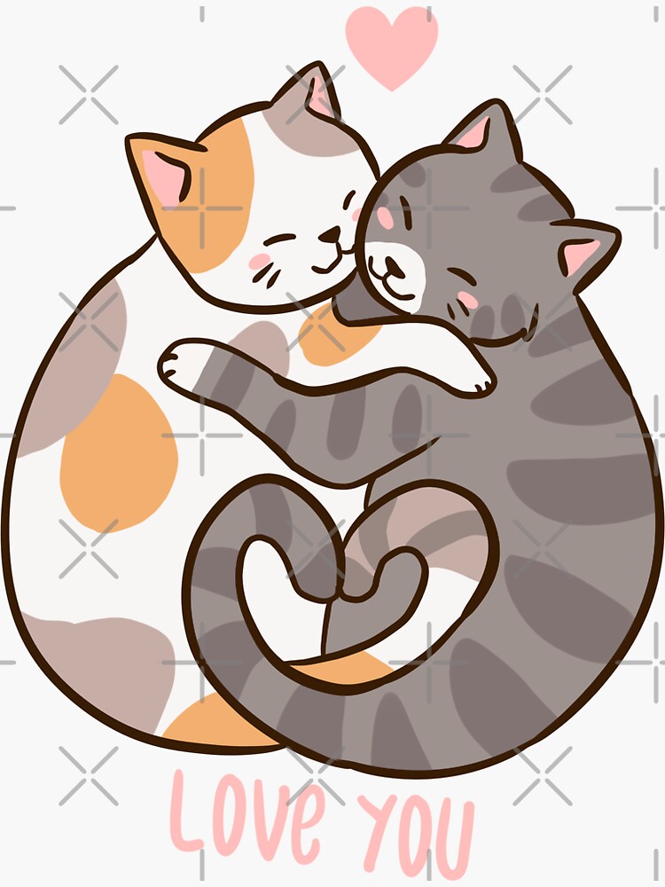 "Cute cats hug Love you " Sticker for Sale by Yaragold | Redbubble