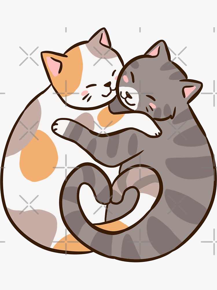 "Cute cats hug " Sticker for Sale by Yaragold | Redbubble