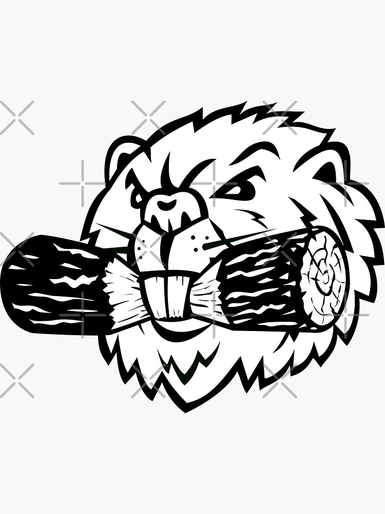 "Angry North American Beaver or Eurasian Beaver Biting Log Head Mascot ...