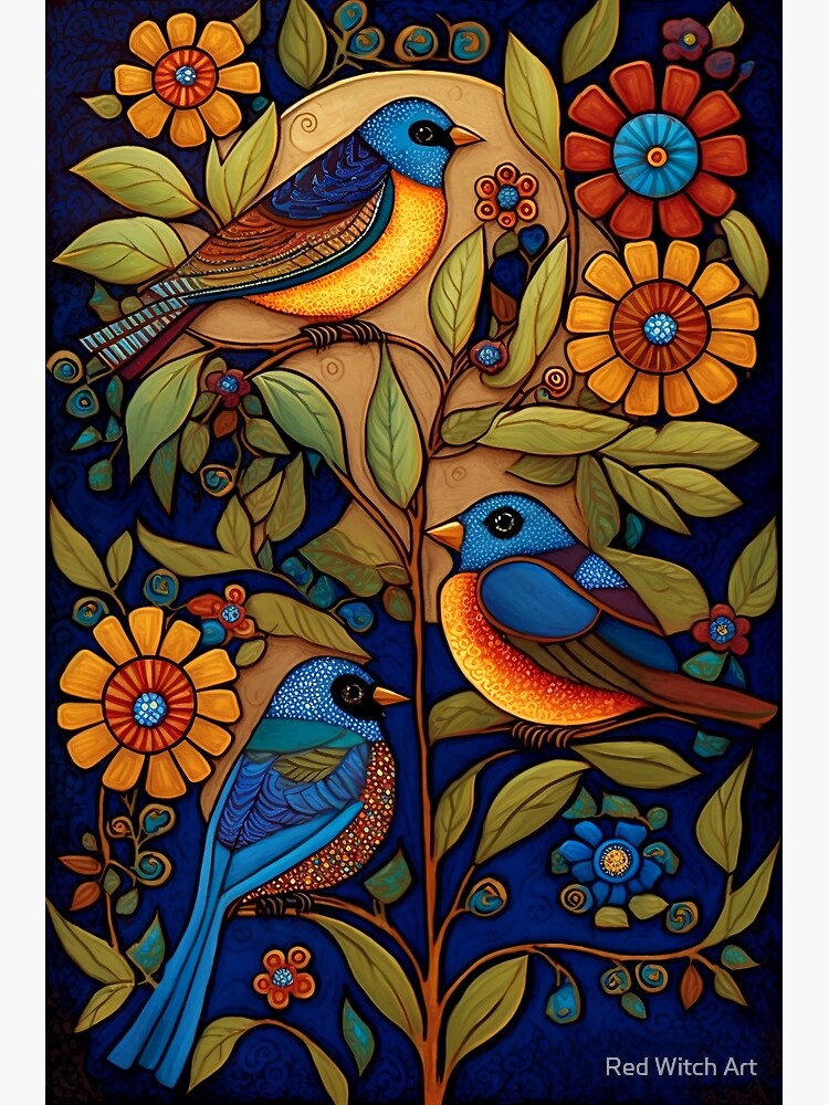 "Birds - Folk Art 4" Poster for Sale by redwitchart | Redbubble
