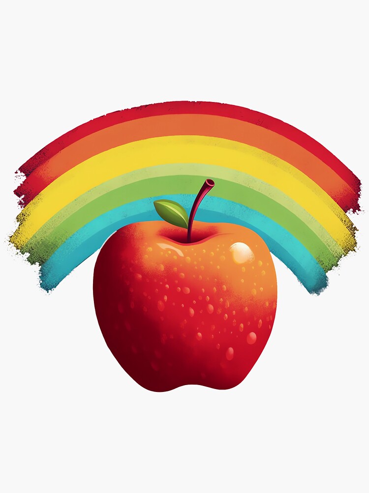 "Delicious red apple with a rainbow in the background" Sticker for Sale ...