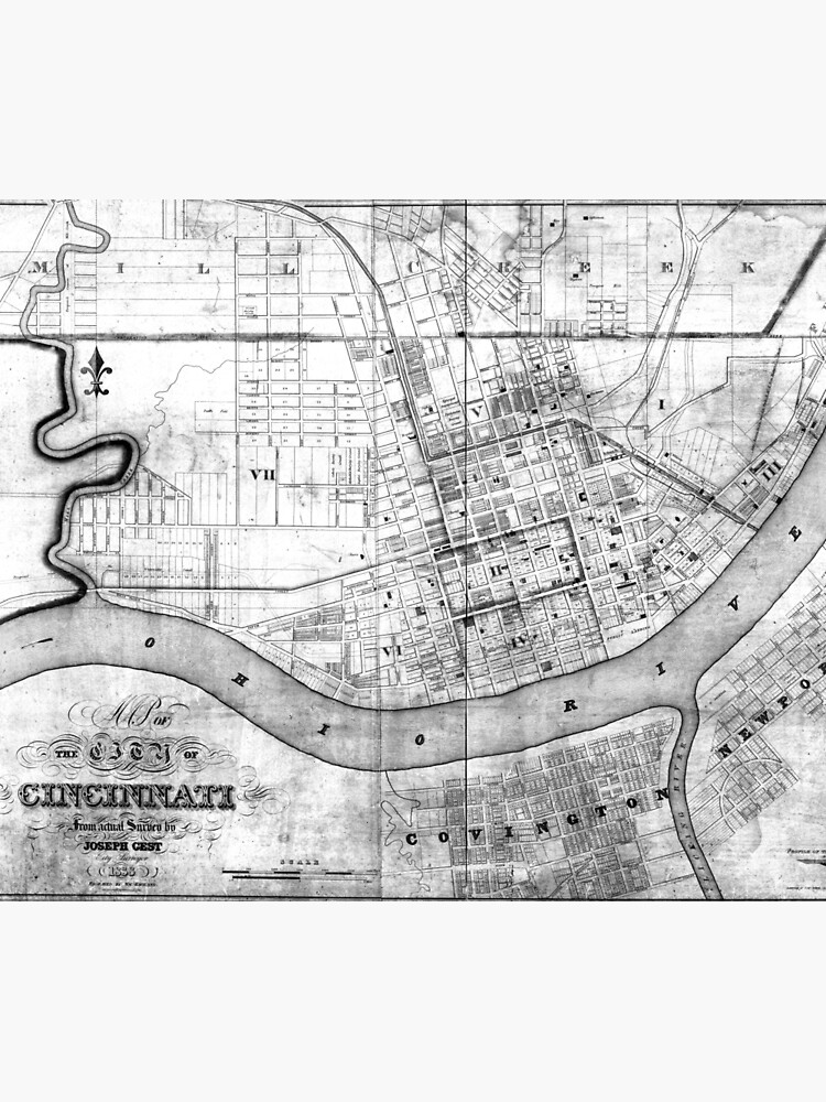 "Vintage Map of Cincinnati Ohio (1838) BW" Tapestry by BravuraMedia ...