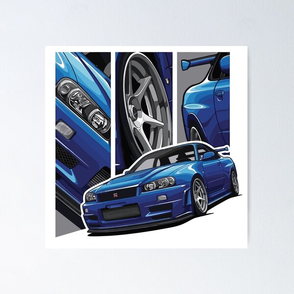 "Copy of Nissan GTR R34 Skyline" Poster by PerfCars | Redbubble