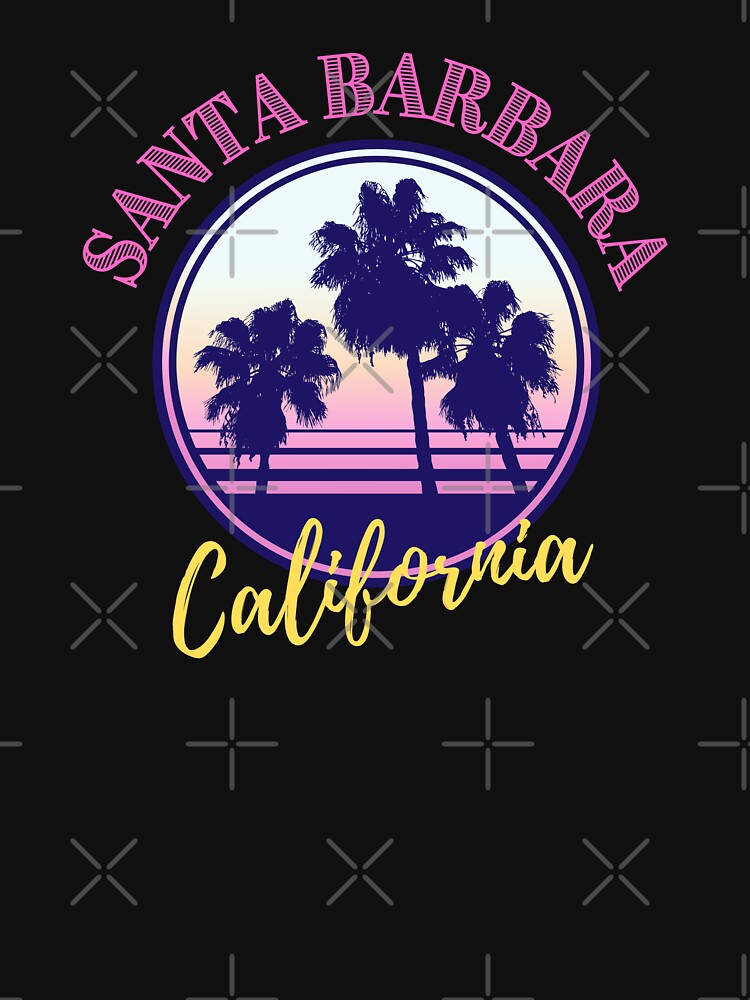 "Santa Barbara California - Retro Sunset and Palm Trees Design" T-shirt ...