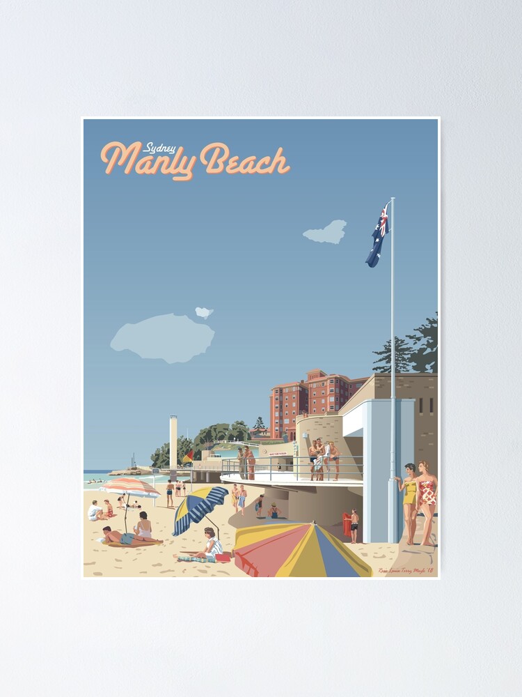 "Manly Beach, Sydney, 1951" Poster for Sale by contourcreative | Redbubble